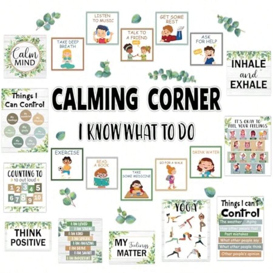 SHUS0087-ZOIIWA Eucalyptus Calming Corner Classroom Bulletin Board Set ...