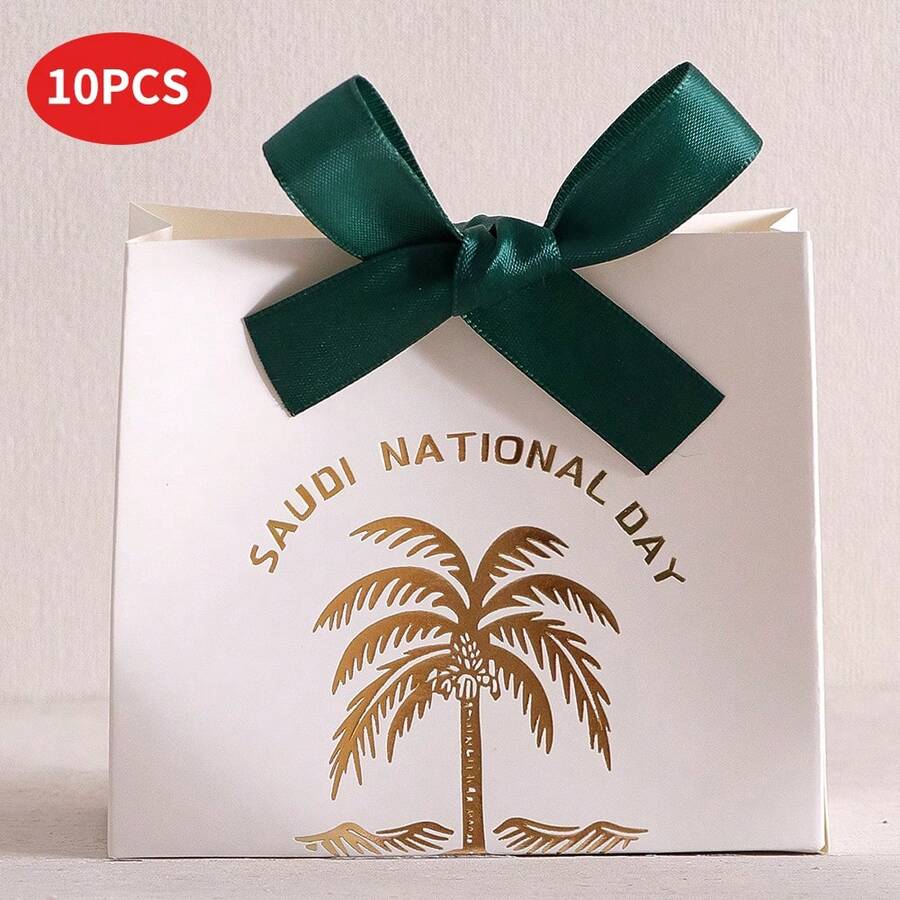 5/10pcs National Day Gift Box With Ribbon - Green And White Candy Gift ...