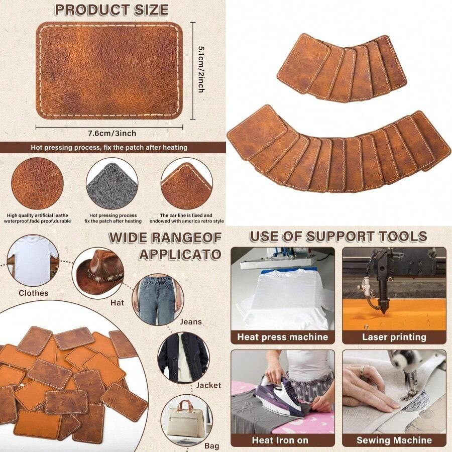 60 Pcs Of Adhesive Blank Rectangular Laserable Leatherette Hat Patches ...