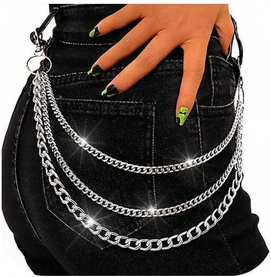 Punk Pants Chain Silver Jean Wallet Chains Layered Goth Belt Chain ...