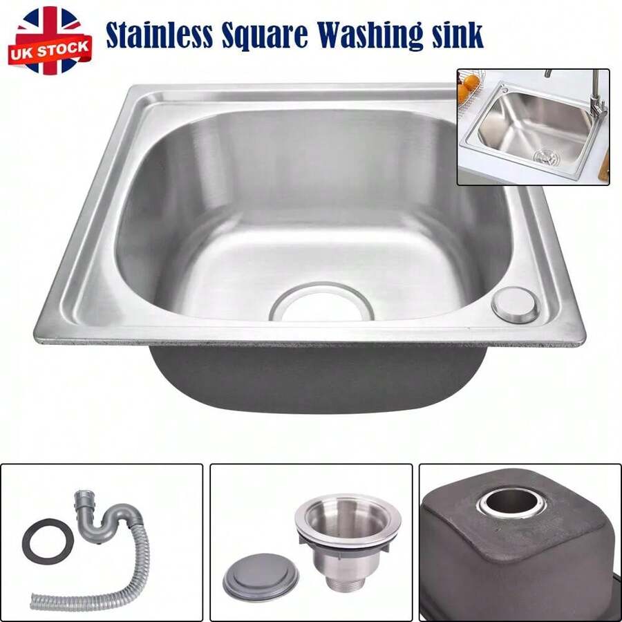 Stainless Steel Single Bowl Square Kitchen Laundry Washing Sink ...