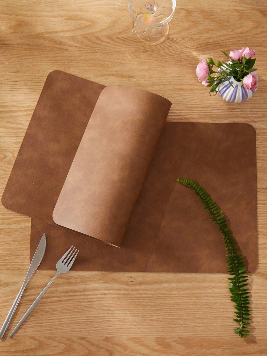 1-8 Pcs Set Retro Faux Leather Coasters, Rectangular Brown Table Mats ...