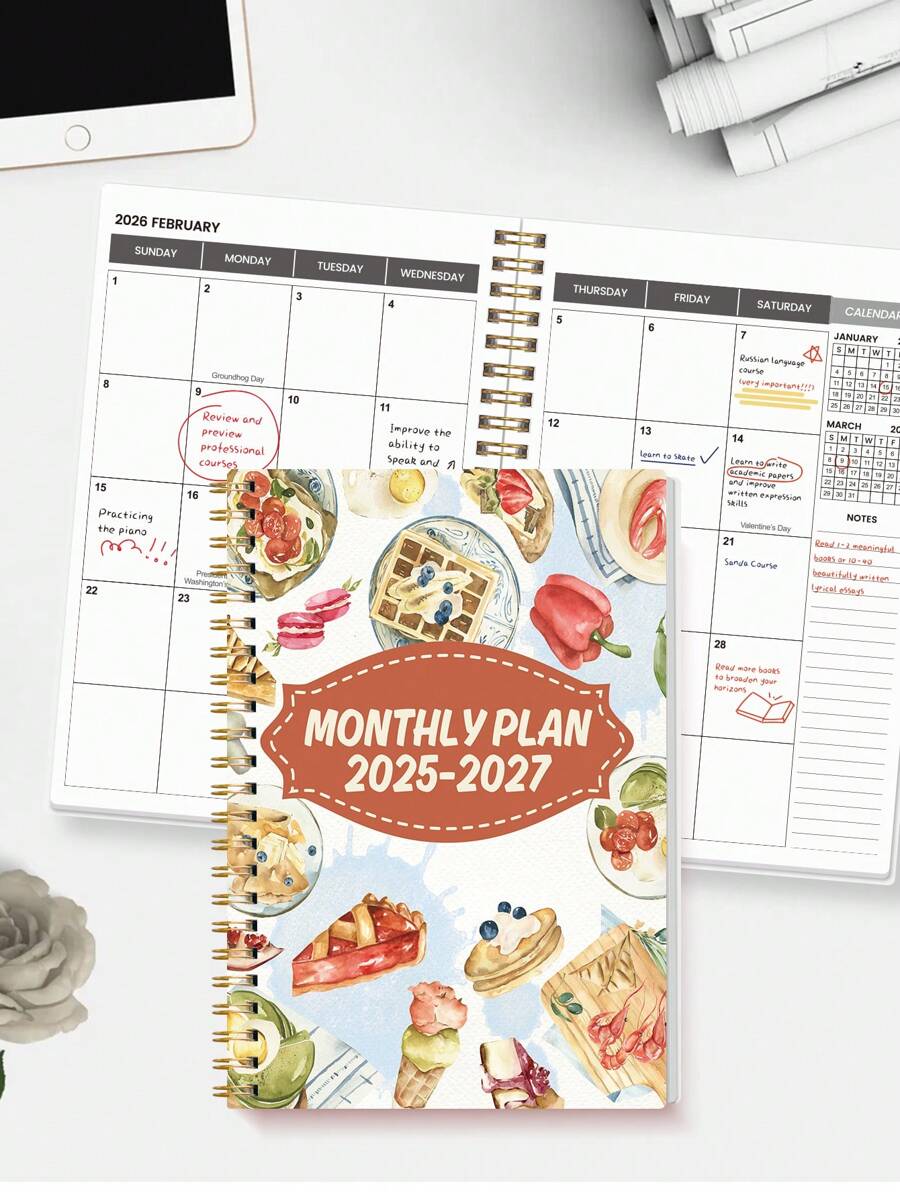 2025-2027 Academic Monthly Planner With Large Grid Boxes & Extra Notes ...