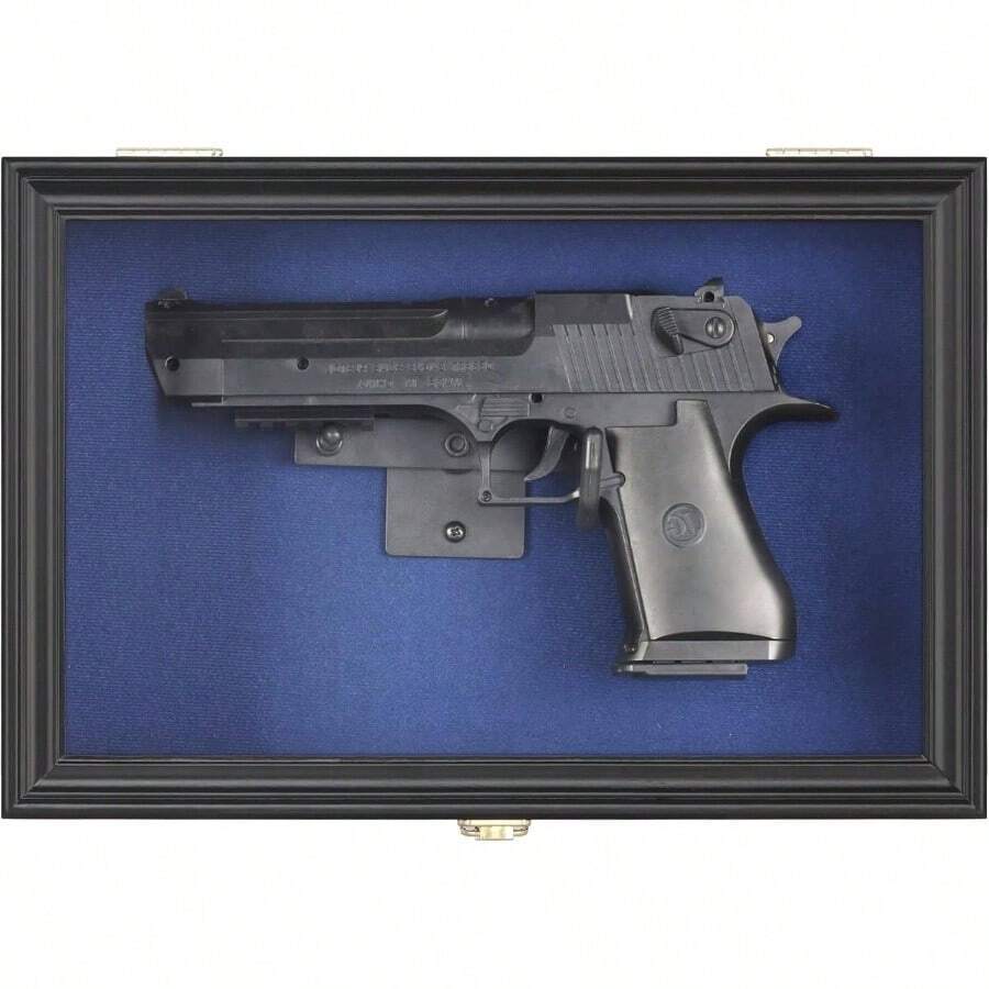 Single Andgun Pistol Revolver Gun Display Case Mount Lockable Blue Felt ...