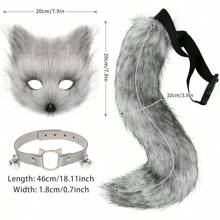 Faux Fur Fox Mask Wolf Cat Fluffy Tail And Leather Necklace Set ...