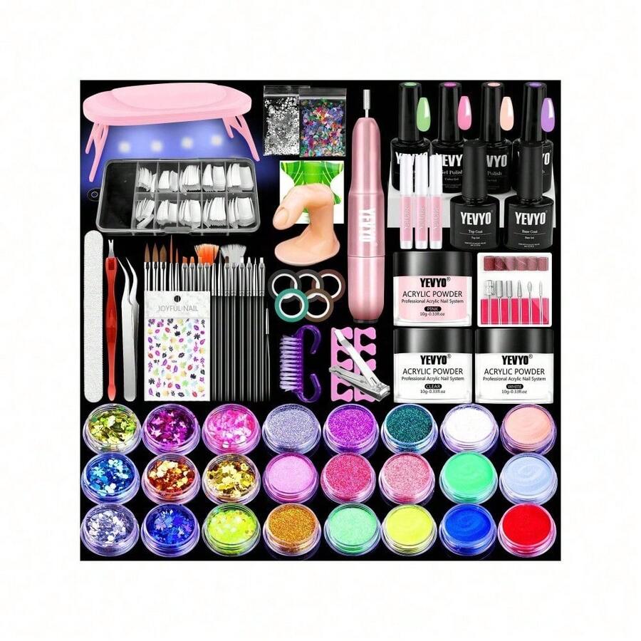 Complete Acrylic Nail Kit With Drill And UV Lamp 3 Acrylic Powders 4 ...