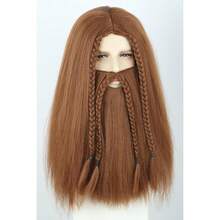 MMen's Viking Style Costume Wig And Beard Set Long Brown Braided Hair ...