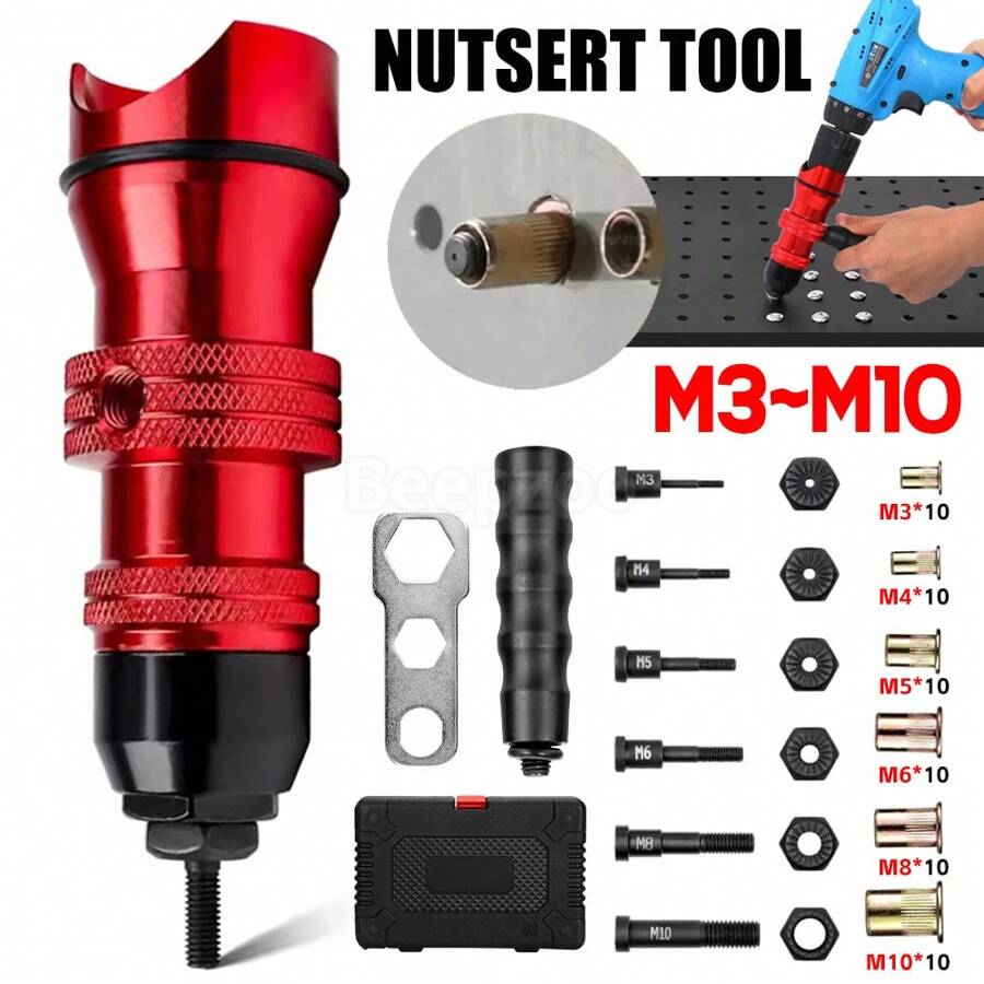 Pop Rivet Gun Rivet Nut M3-M10 Nutsert Tool Electric Drill Attachment ...