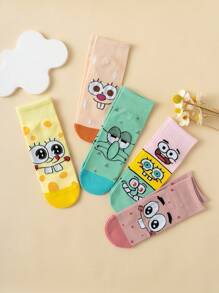 SPONGEBOB 5 Pairs Women's Fun Personalized Cartoon Cute Multicolor ...