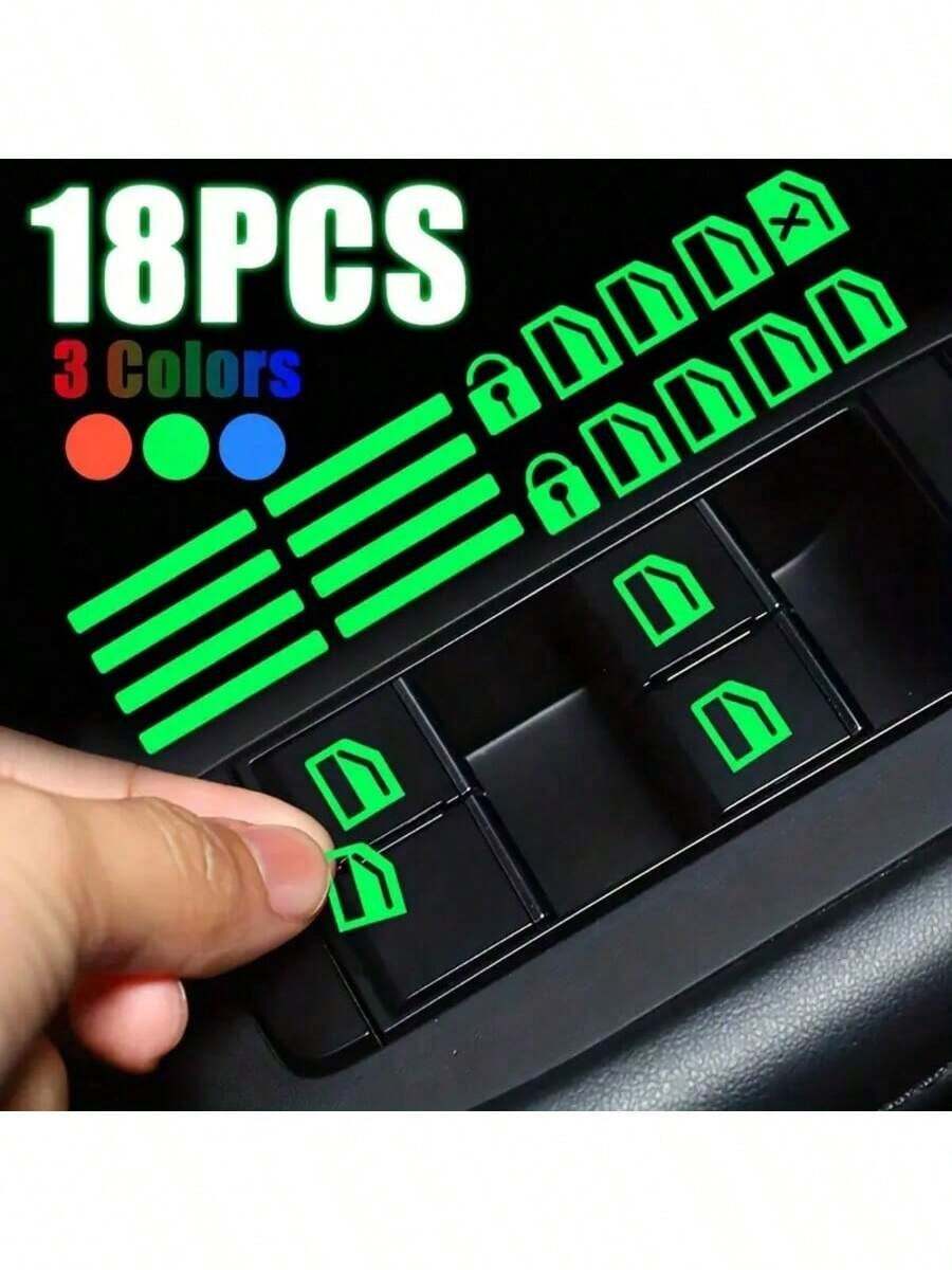 18pcs Small Car Window Control Button Luminous Sticker, Car Interior ...