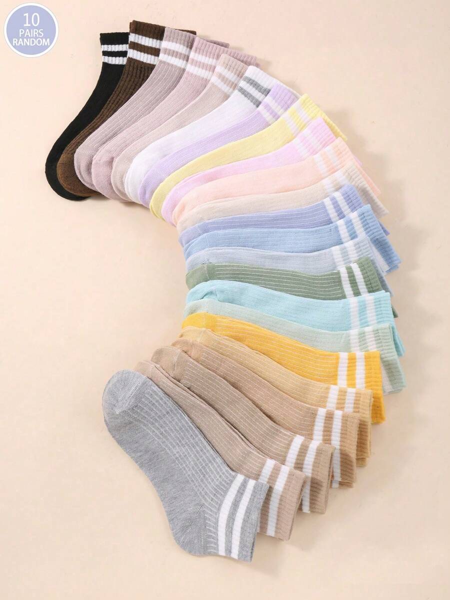 10Pairs Random Women's Simple Candy Gradient Color Sports Crew Socks ...