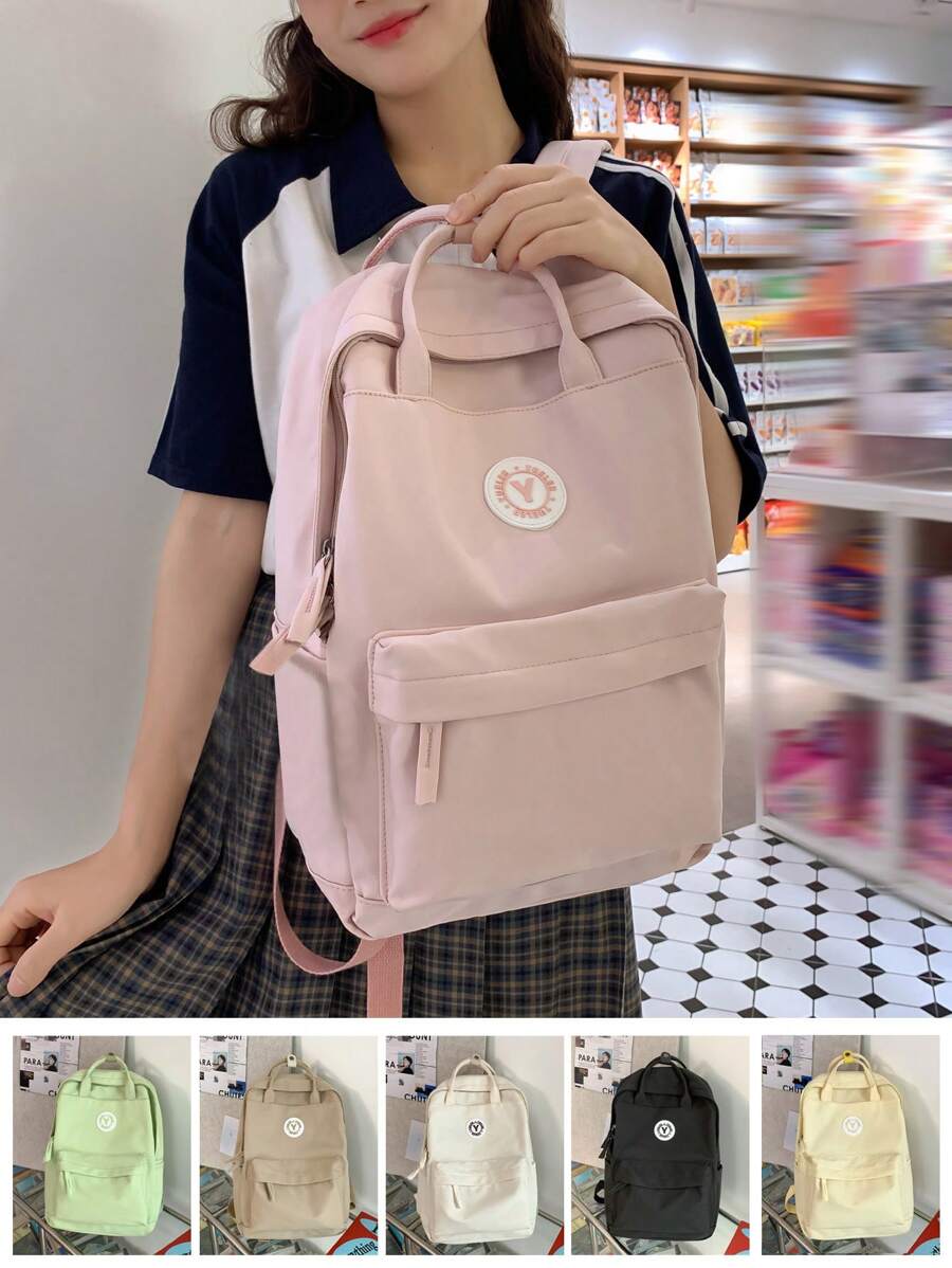 Solid Color Large Capacity Portable Female Student Backpack, Suitable For Teenagers, High School ...