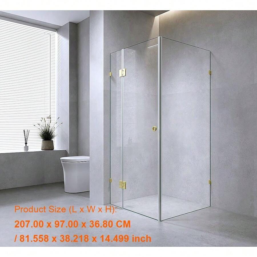 100x90cm Corner Frameless Shower Enclosure With Chrome Brackets And ...