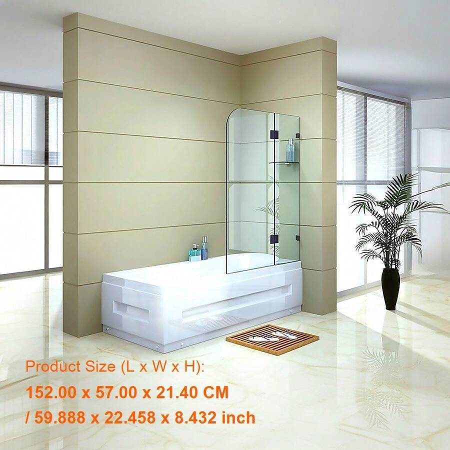100cm Frameless Black Glass Bath Screen With Stainless Steel Brackets ...