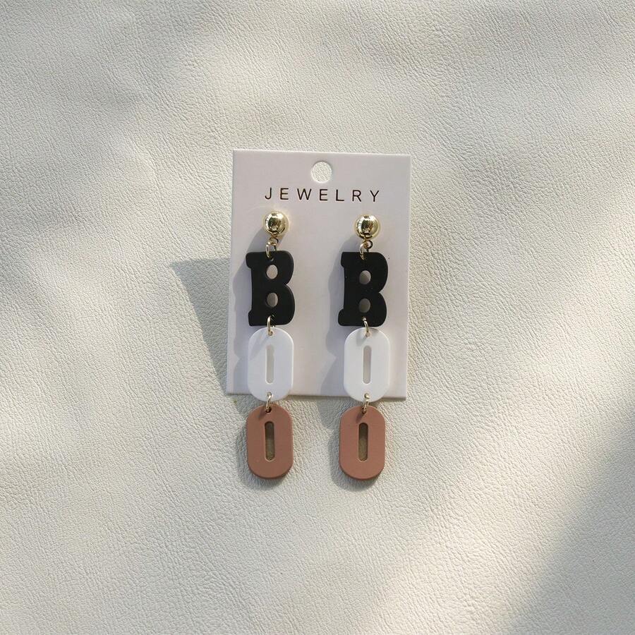 1 Pair Acrylic Hollow 'BOO' Letter Pendant Earrings For Women ...