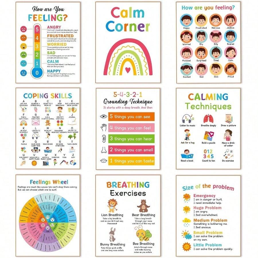 9 carteles de rincón calmante - Gráfico de sentimientos para rincón de ...