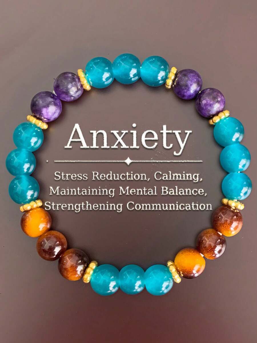 1pc Calming Stress Relief Bracelet Natural Stone Elastic Bracelet ...