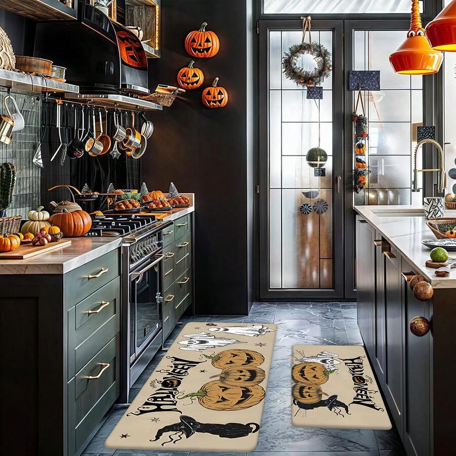 1/2pcs Halloween Horror Pumpkin, Ghost And Black Cat Pattern Kitchen ...