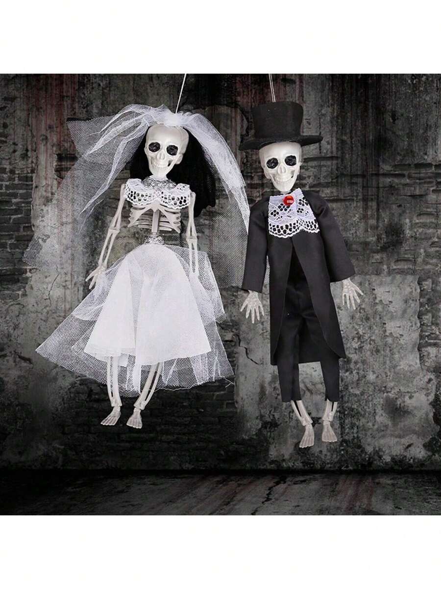1pc Haunted House Halloween Skeleton Bride & Groom Hanging Decor ...