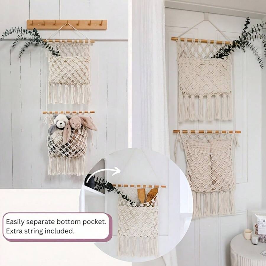 3-Tier Hanging Woven Storage Bag - Foldable Fabric Organizer With ...