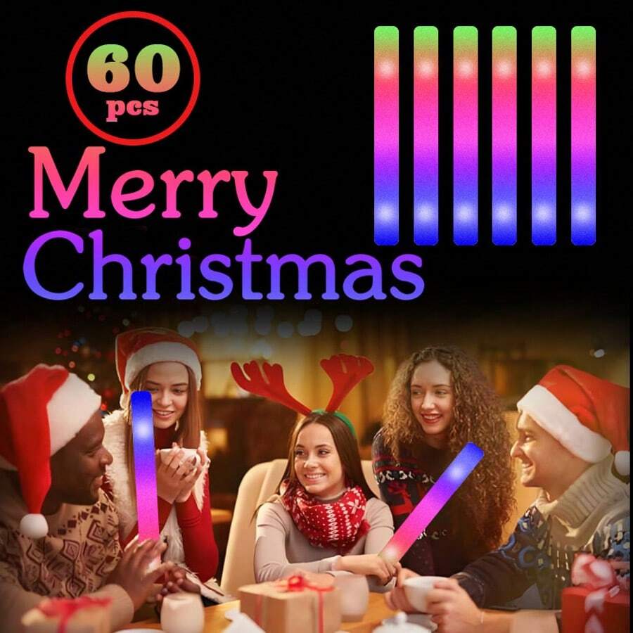 60Pcs LED Foam Glow Sticks, Foam Light Up Sticks Glow Sticks Bulk With ...
