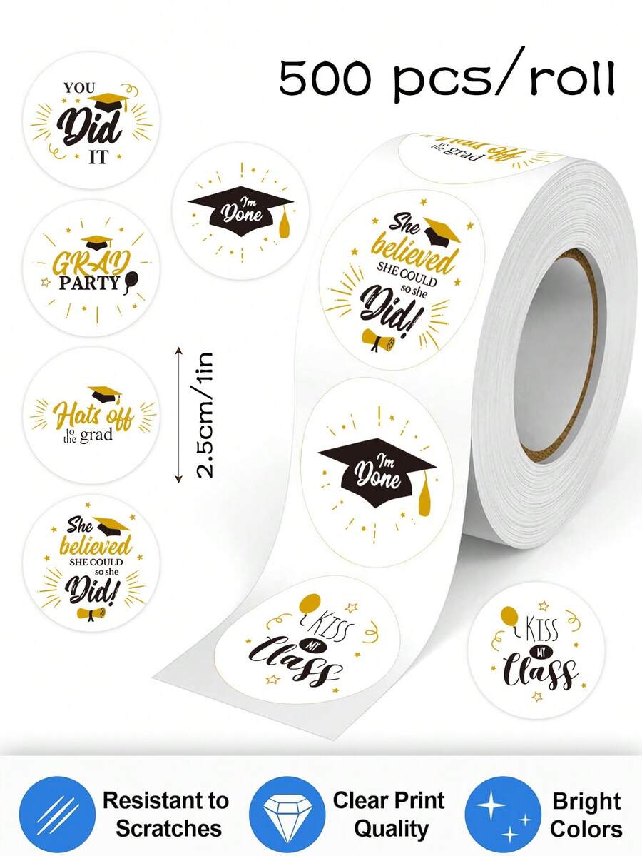 500pcs/Roll Graduation Stickers, Round Graduation Cap Holiday Festival ...