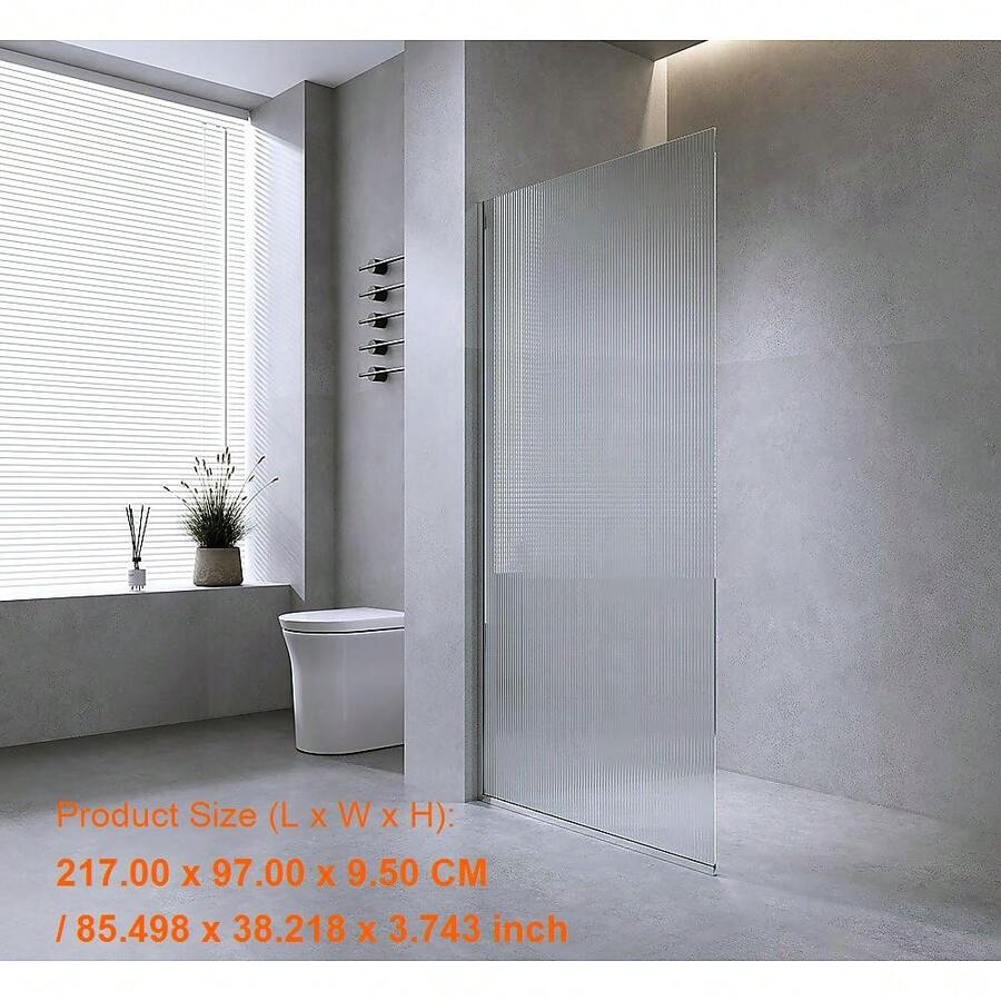 90cm Reeded Glass Shower Screen With Sleek White Wall Channel - Modern ...