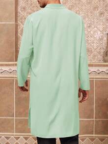Runcati Men's Arabic Thobe Kaftan Longline Banded Collar Henley Plain ...