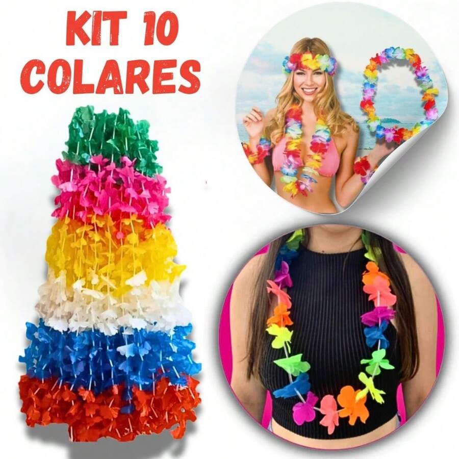Kit Colar Havaiano Flor Carnaval Flores Coloridas para Luau Festas ...