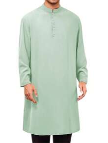 Runcati Men's Arabic Thobe Kaftan Longline Banded Collar Henley Plain ...