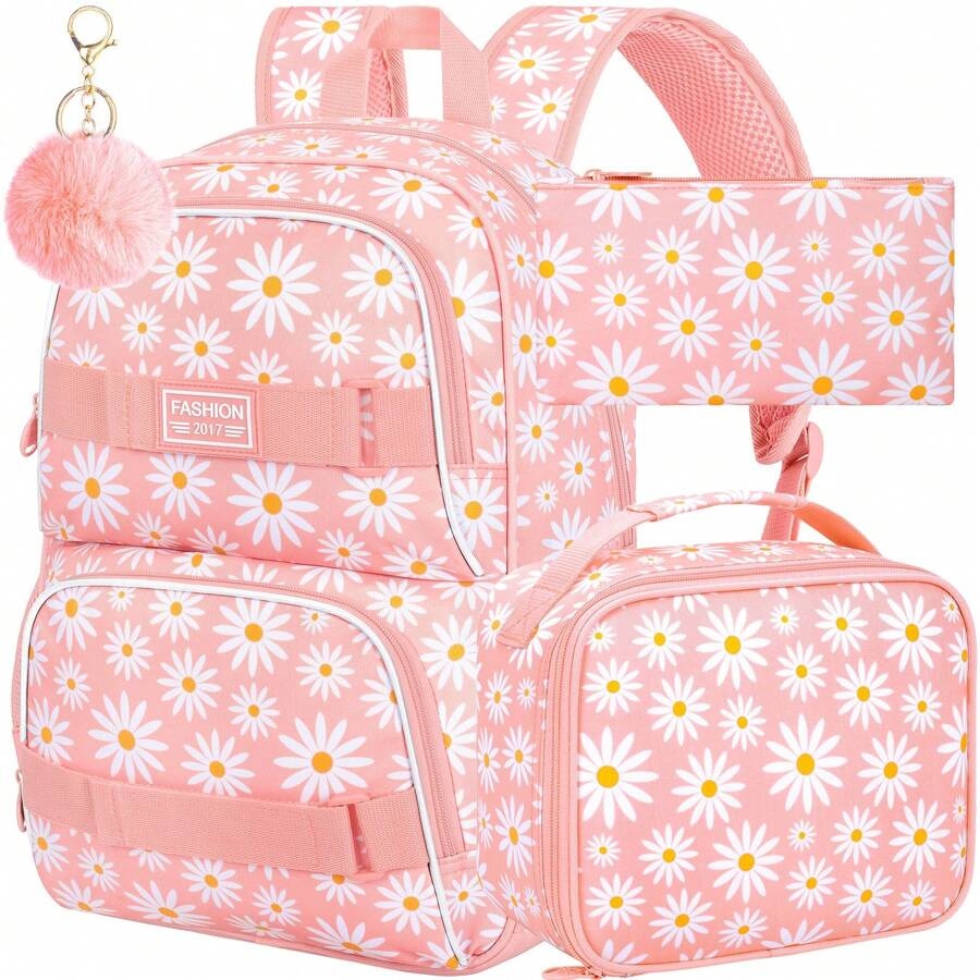 3PCS Daisy Girls Backpack, 17 Inch Laptop School Bookbag Teen College ...