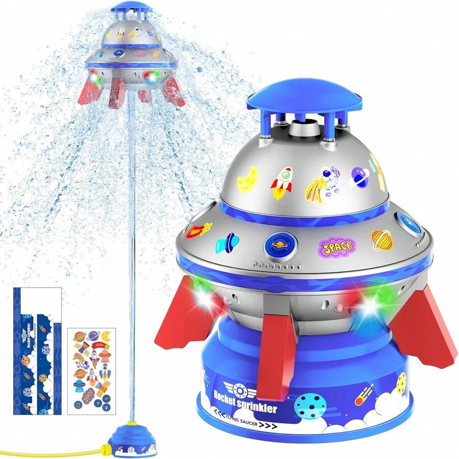 UFO Water Rocket Sprinkler With Lights For Kids, Outdoor Summer Water ...
