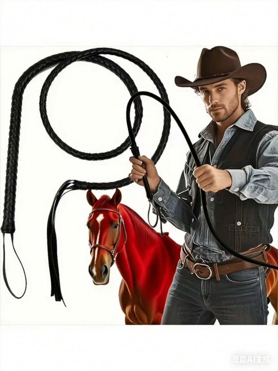 1pc Cowboy Whip - Black Leather Cow Whip For Adults, Suitable For ...