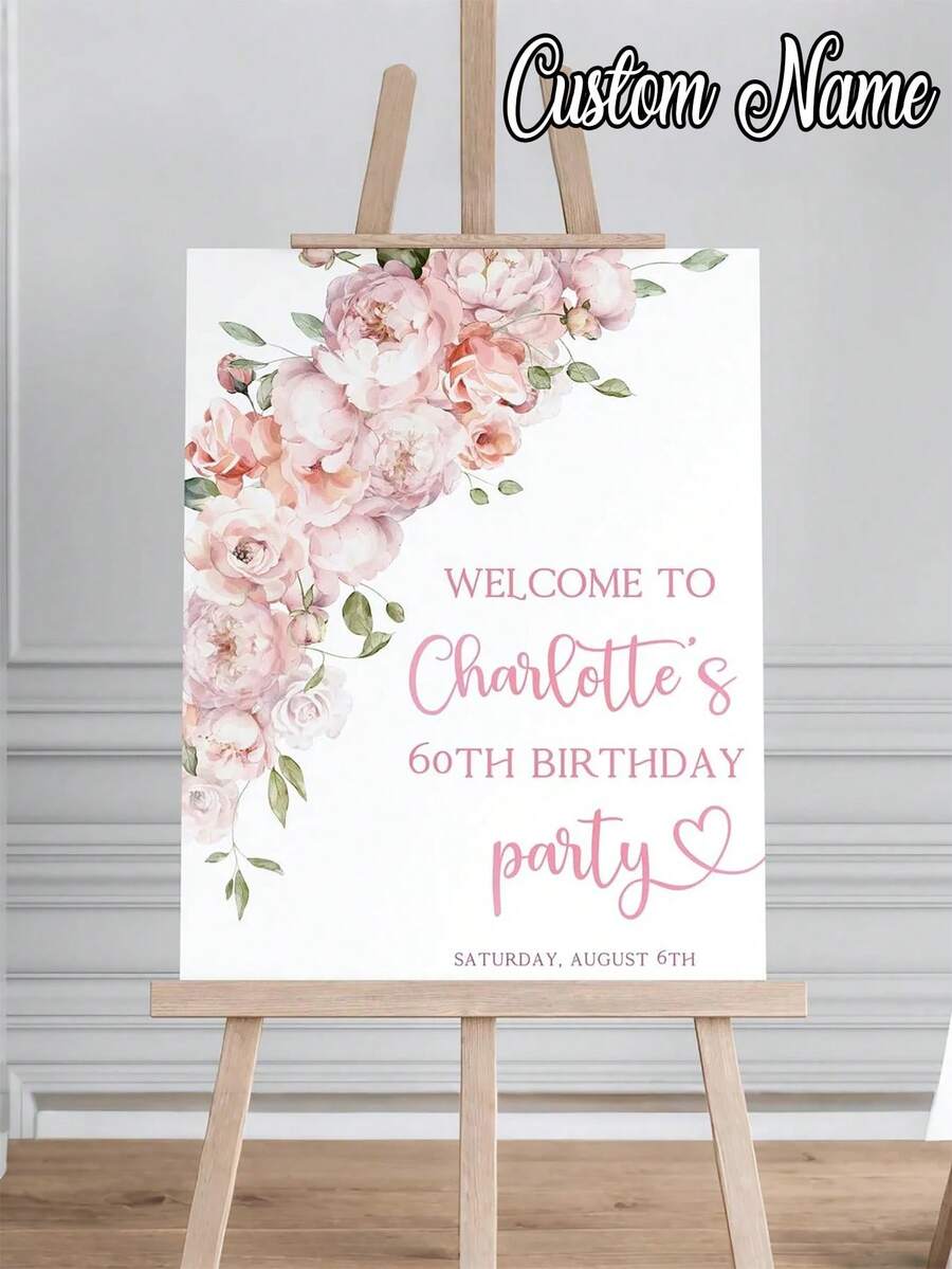 1pc- Custom Pink Flower Birthday Poster, Editable Surprise Birthday ...