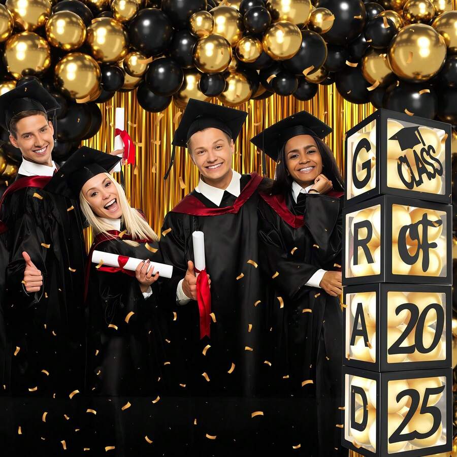 Graduation Decorations Class Of 2025, 4 Transparent Black Boxes With ...