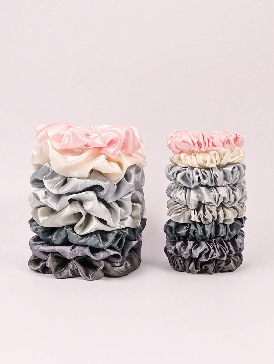16pcs Pack Women Solid Color Elastic Hair Scrunchies Set, Soft Satin ...