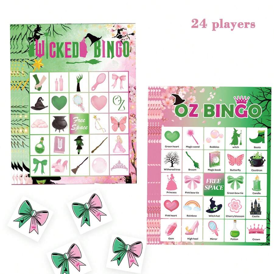 Juego de bingo de fiesta "Magia feliz y malvada" en verde y rosa, para ...