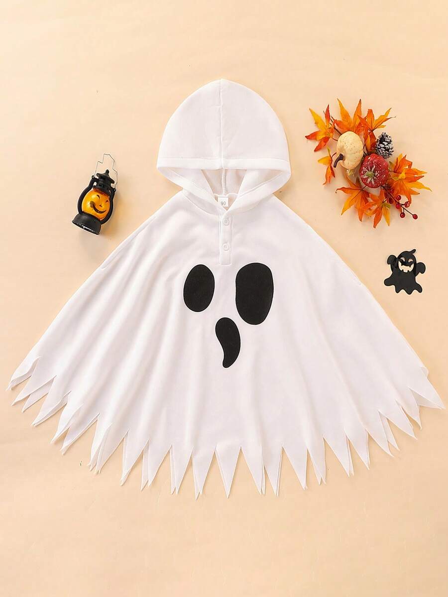 Halloween Party Ghost Cloak, Kids Funny Hoodie With Cute Ghost Face Print Hooded Cloak Set ...