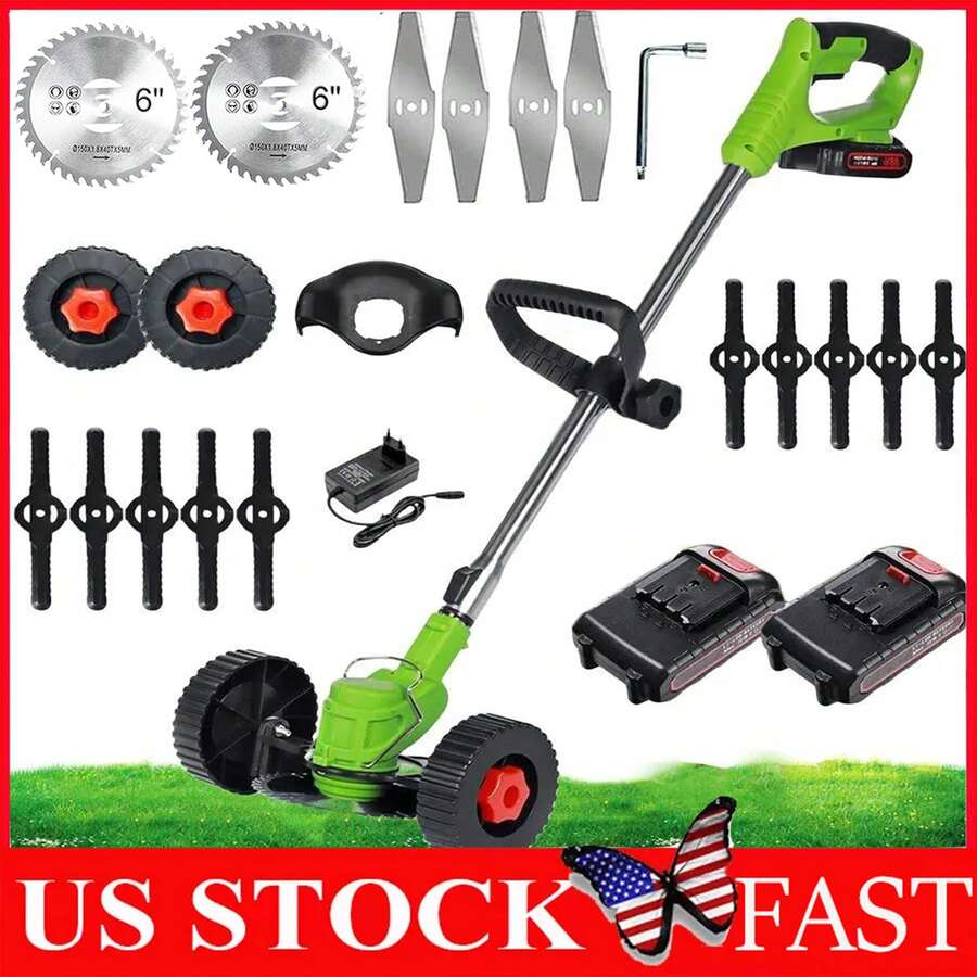 Green Electric String Trimmer, Cordless, For Eating And Lawn Edging ...