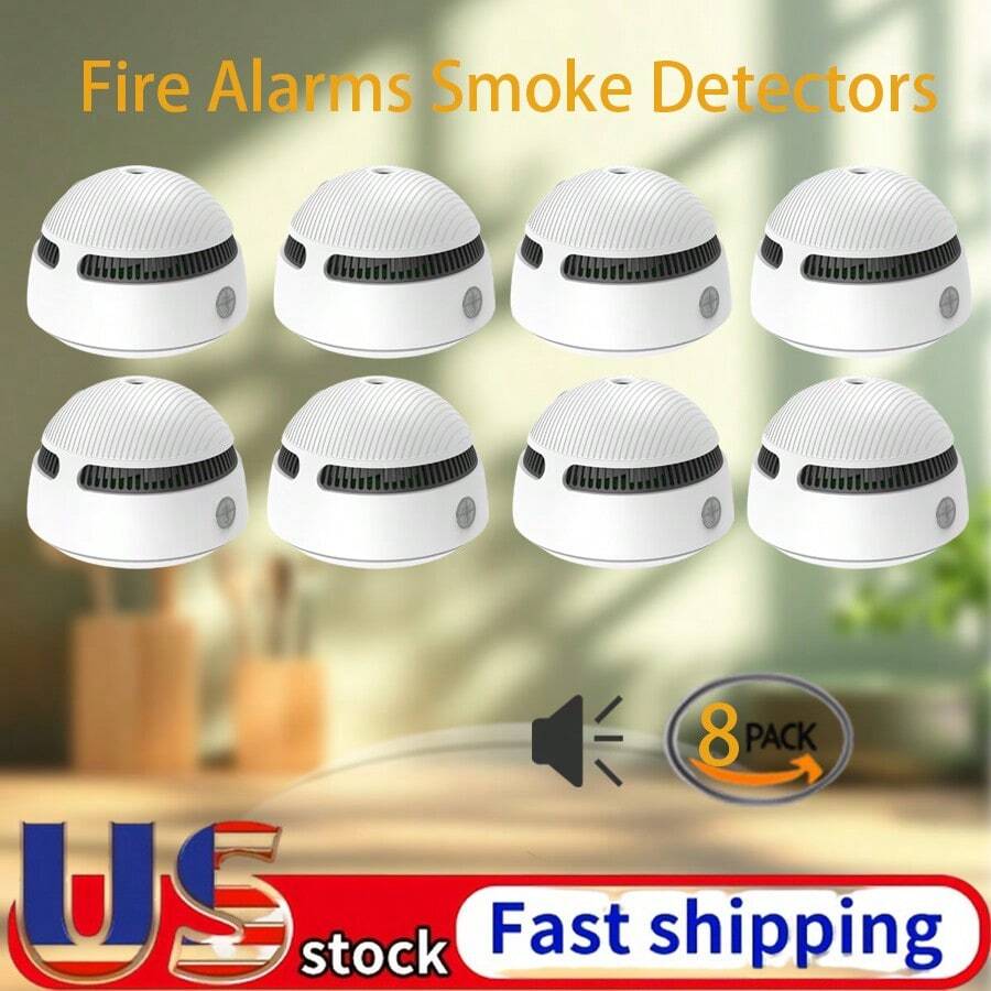 8 Pack Smoke Detector 10 Year Lithium Battery Operated Wireless ...