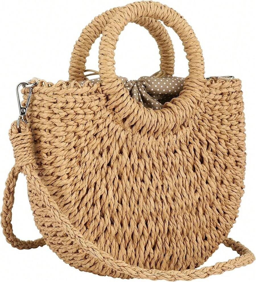 Handmade Straw Tote Handbag Beach Shoulder Bag Summer Beach Bag Straw ...