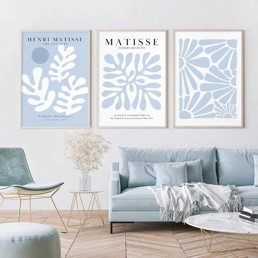Juego de 3 cuadros de arte abstracto de azul salvia de Henri Matisse en ...