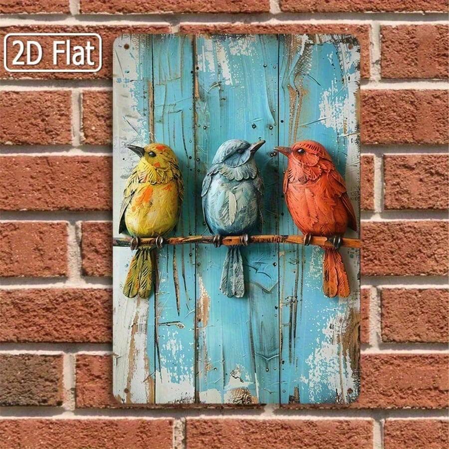 1PC Colorful Birds Tin Sign, Rustic Wall Art, Farmhouse Decor, Vibrant ...
