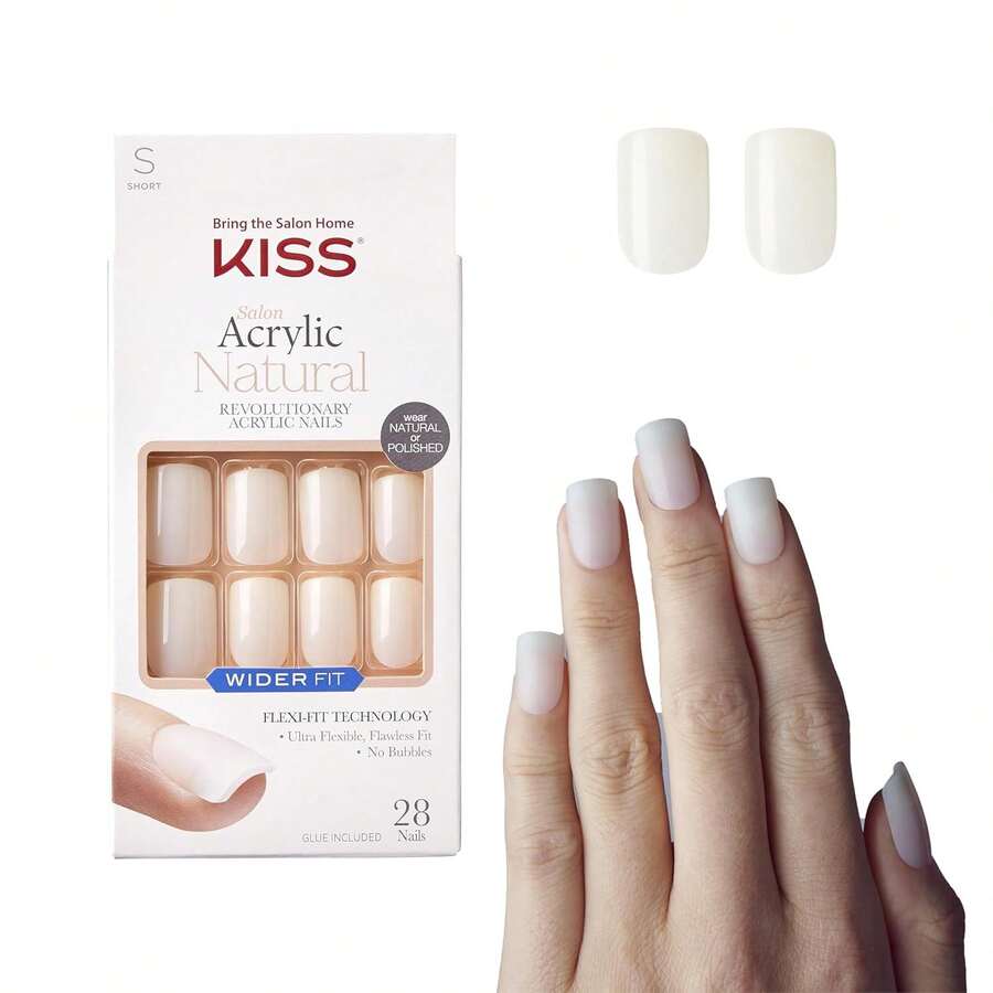 KISS Salon Acrylic Wider Fit Natural Fake Nails, 'Rare', 28 Acrylic ...