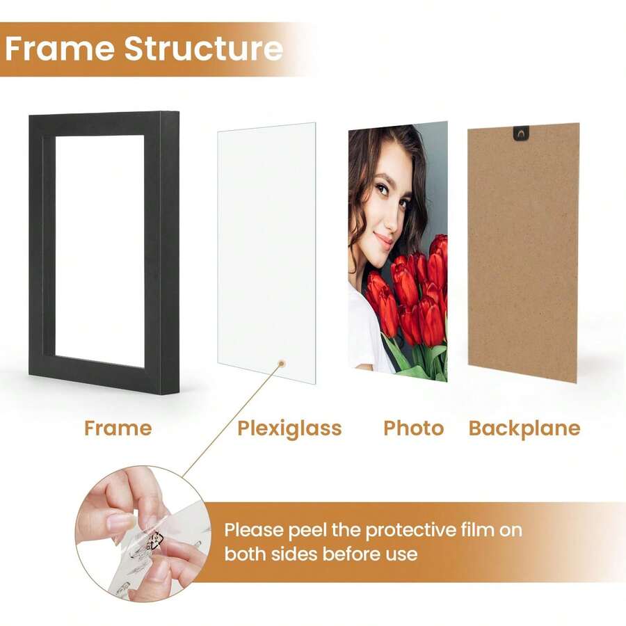 4x6 Picture Frame Set Of 2, Wooden Picture Frames With HD Plexiglass ...