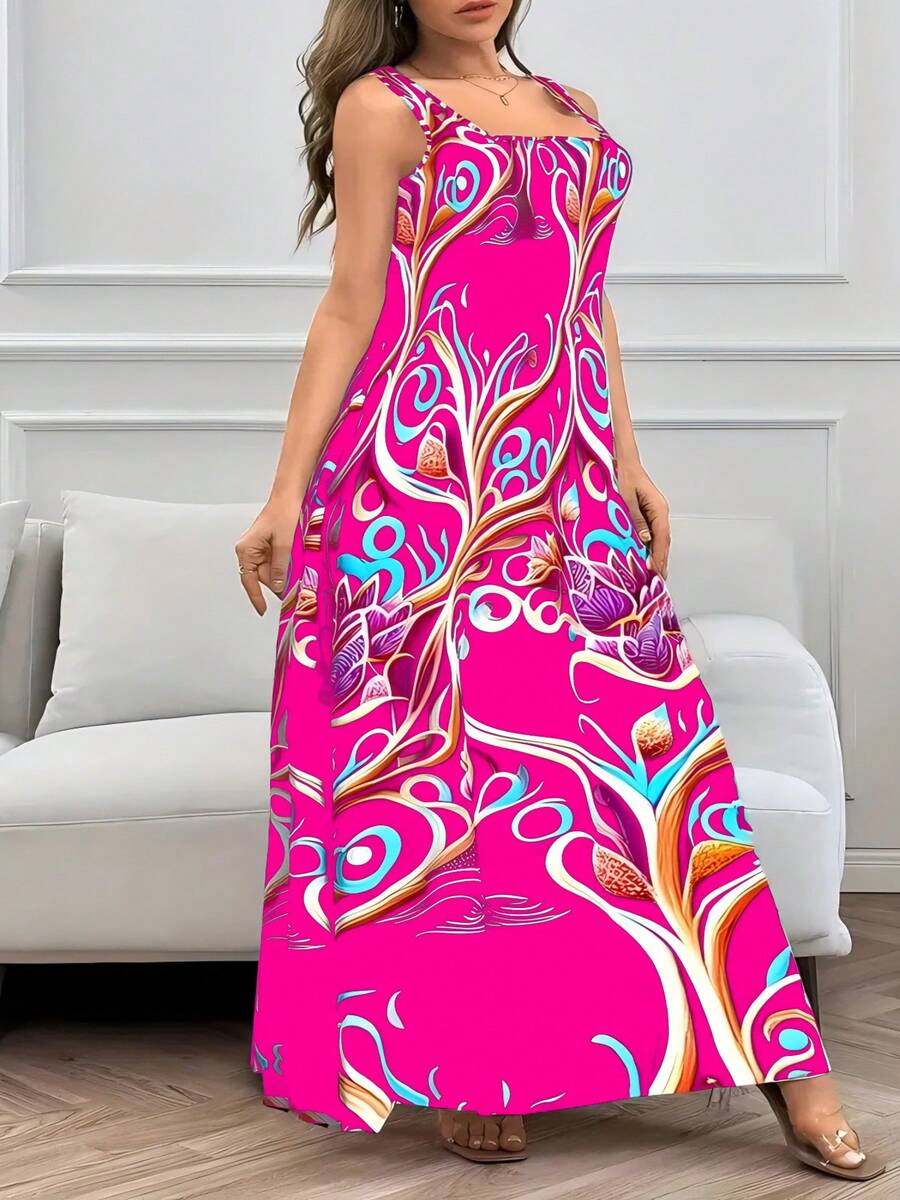 Plus Size - Women'S Plus Size Spring/Summer Floral Print Suspender ...