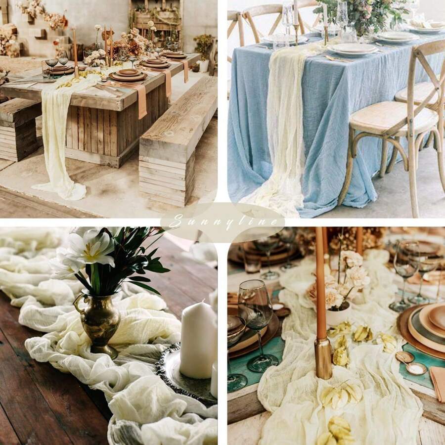 1/3/6pcs Cream 10ft Cheesecloth Table Runners, Boho Gauze Fabric Table ...