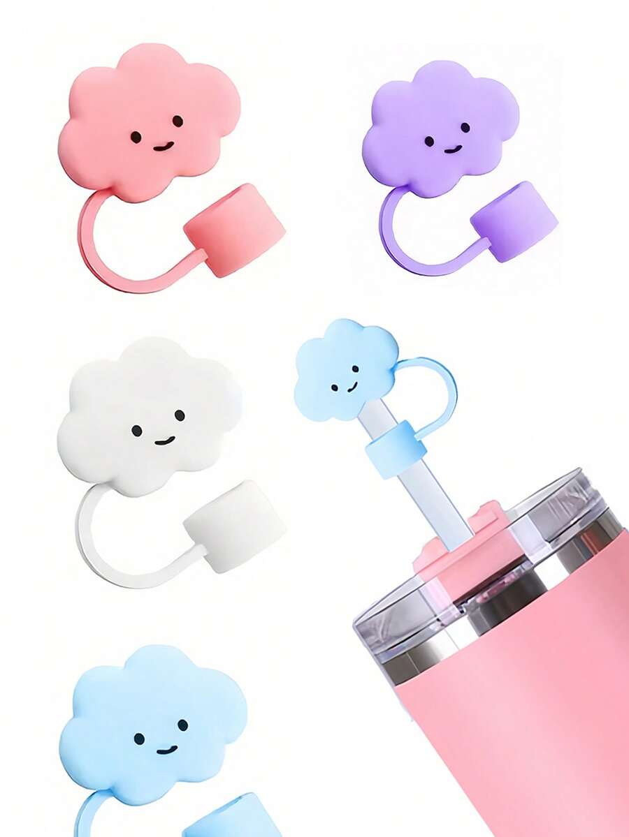 1/3/6 Pcs Cloud Shaped Reusable Silicone Straw Caps & Glass Straw Sets ...