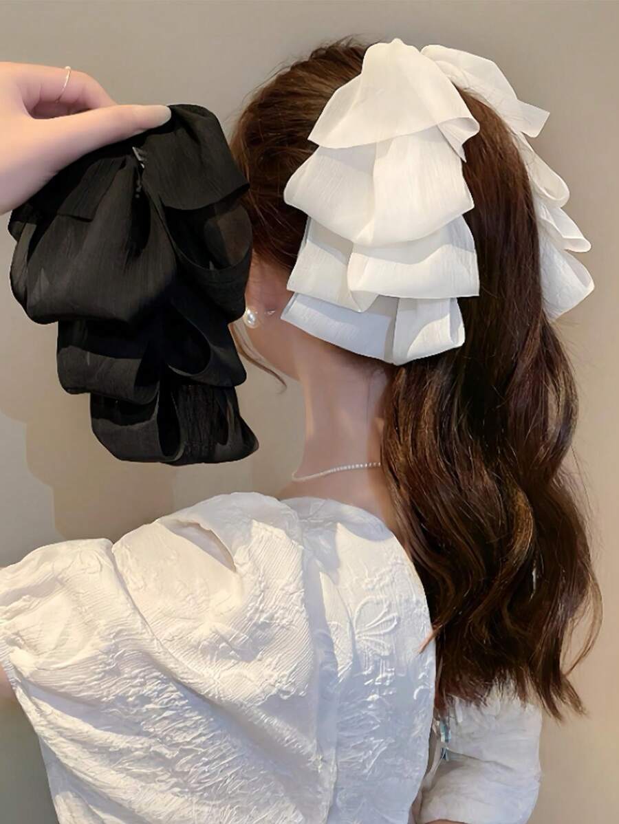 1pc High-End Tulle Bow Claw Clip, Elegant Bow Banana Clip For Updo ...