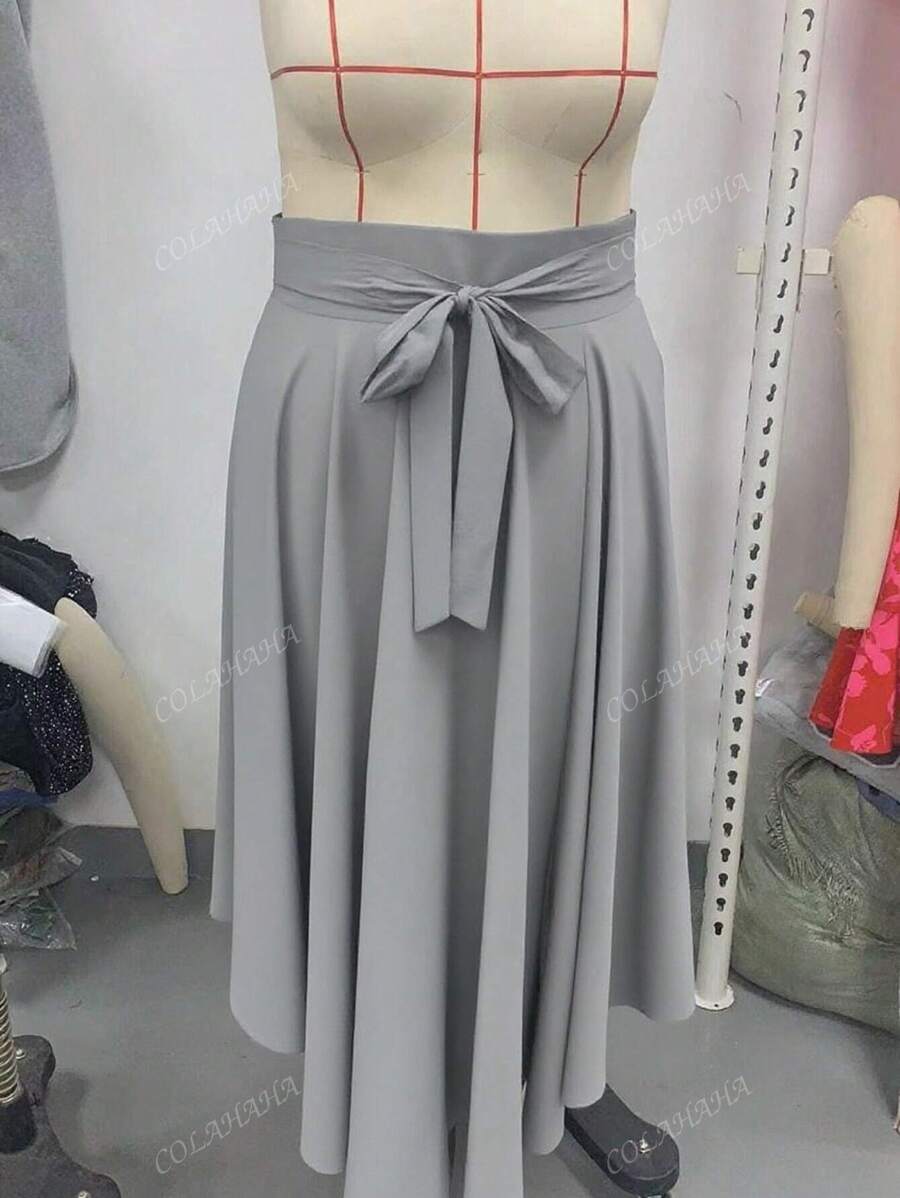 Women's Elegant Simple Solid Color Side Slit Pocket A-Line Skirt ...